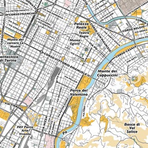 Turin Map Print, Street Names Turin Print, Printable Map of Turin, City ...