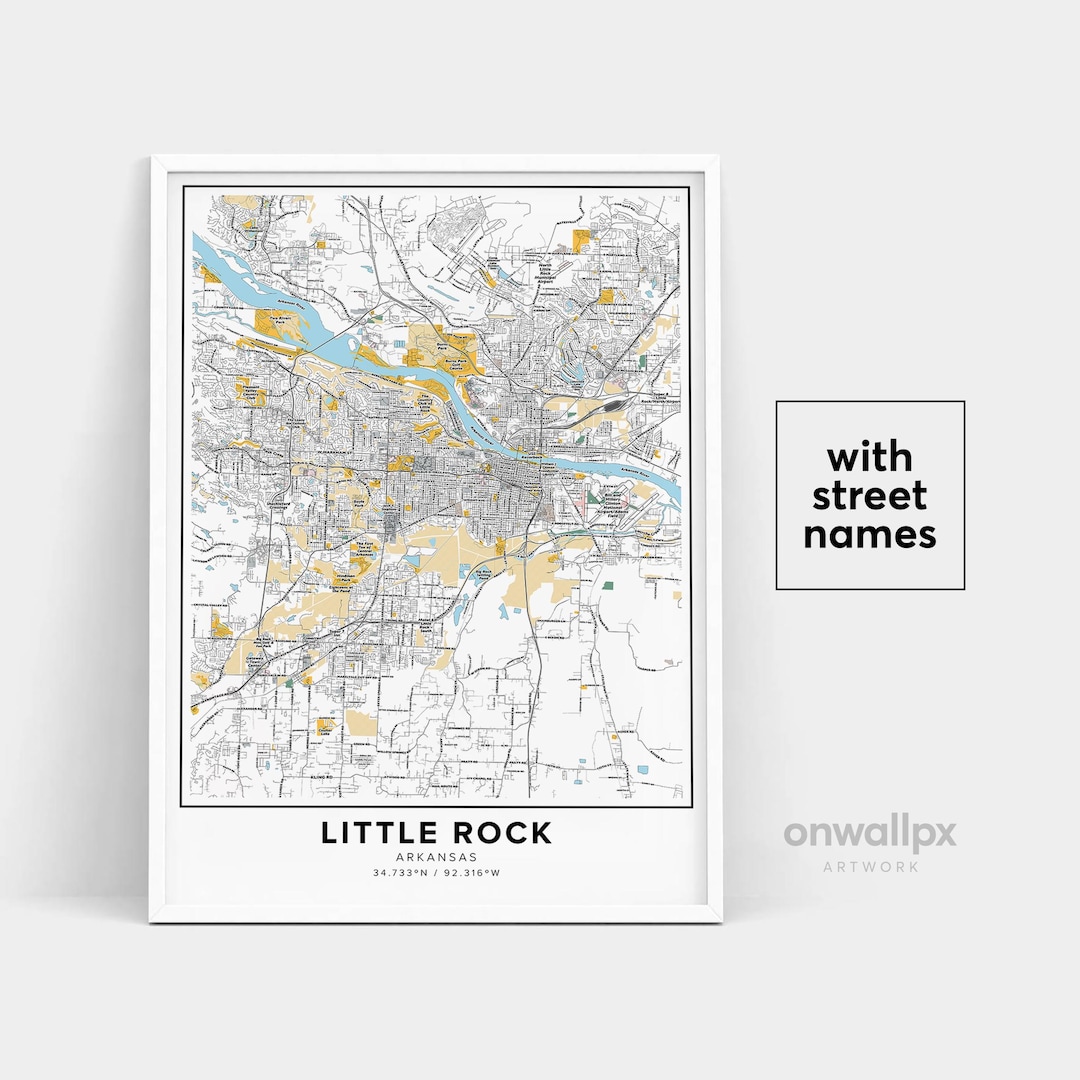 Little Rock Map Print, Street Names Little Rock Print, Map of Little ...