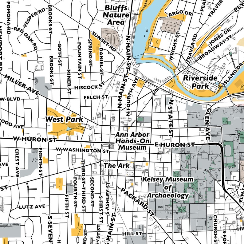 Ann Arbor Map Print Street Names Ann Arbor Print Printable | Etsy
