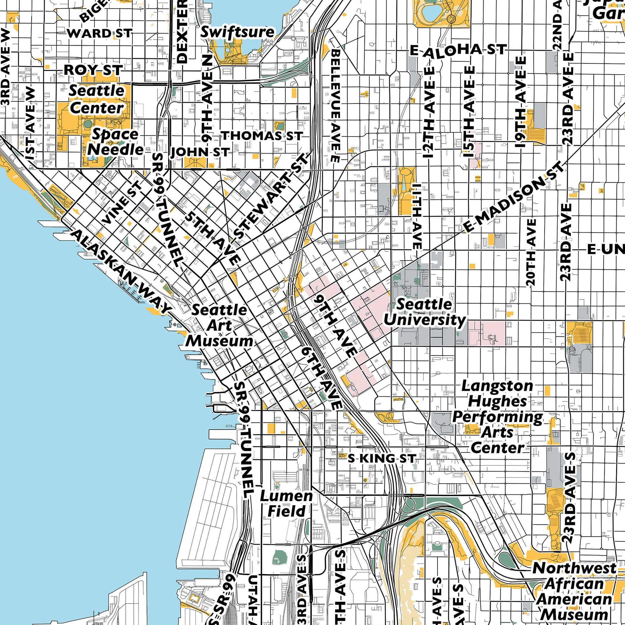 Seattle Map Print Street Names Seattle Print Printable Map - Etsy
