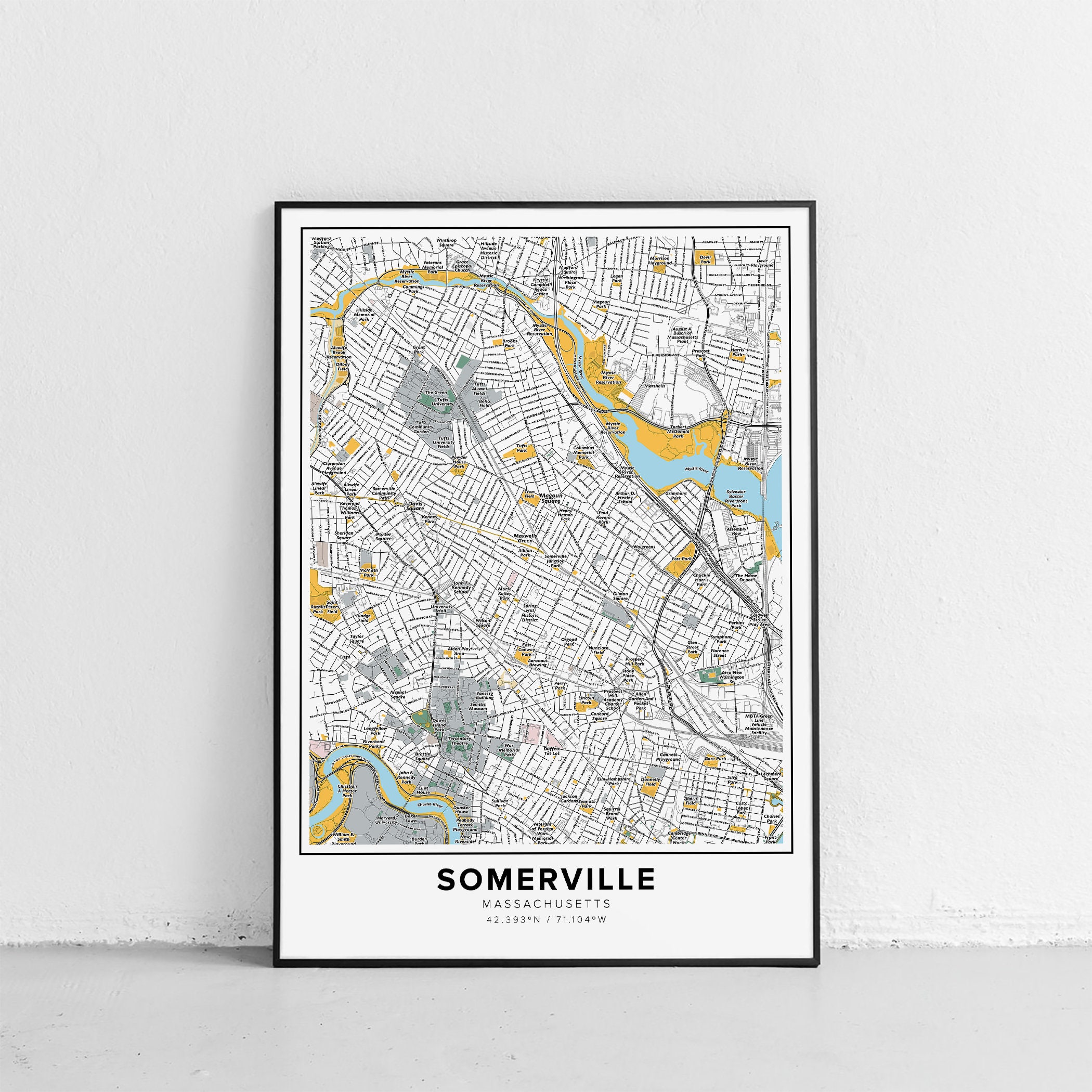 Somerville Map Print, Street Names Somerville Print, Map of Somerville ...