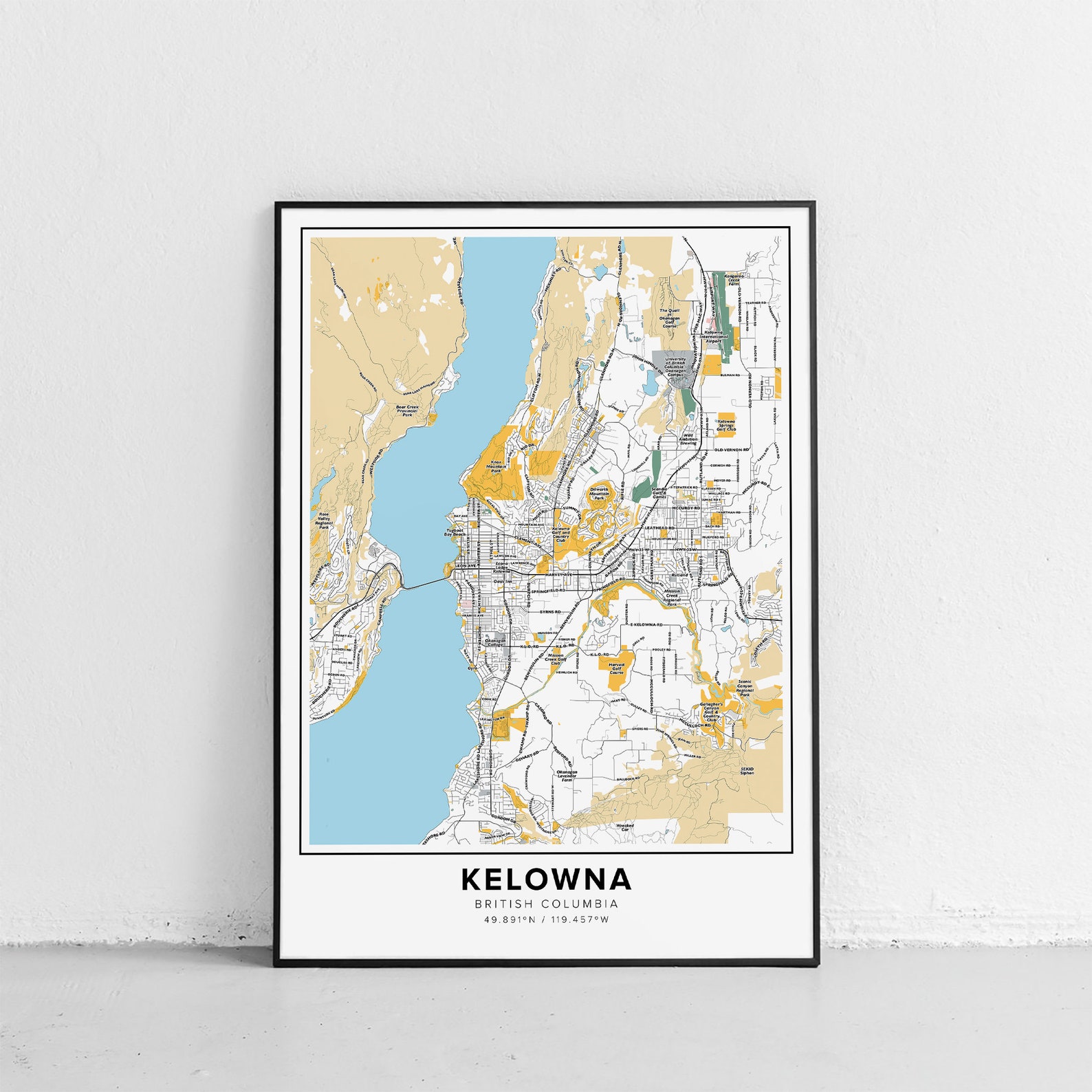 Kelowna Map Print, Street Names Kelowna Print, Printable Map of Kelowna ...