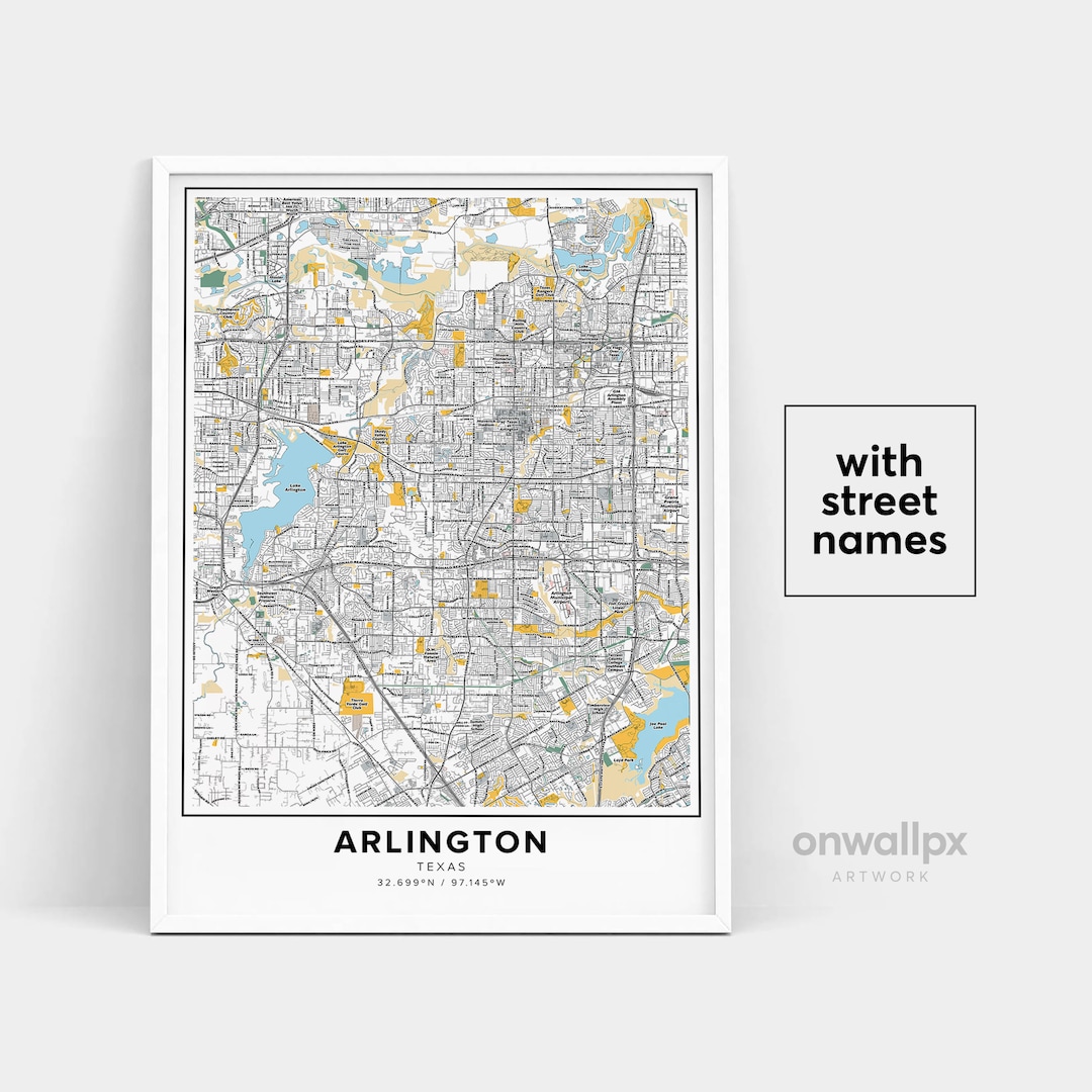 Arlington Map Print, Street Names Arlington Print, Printable Map of ...