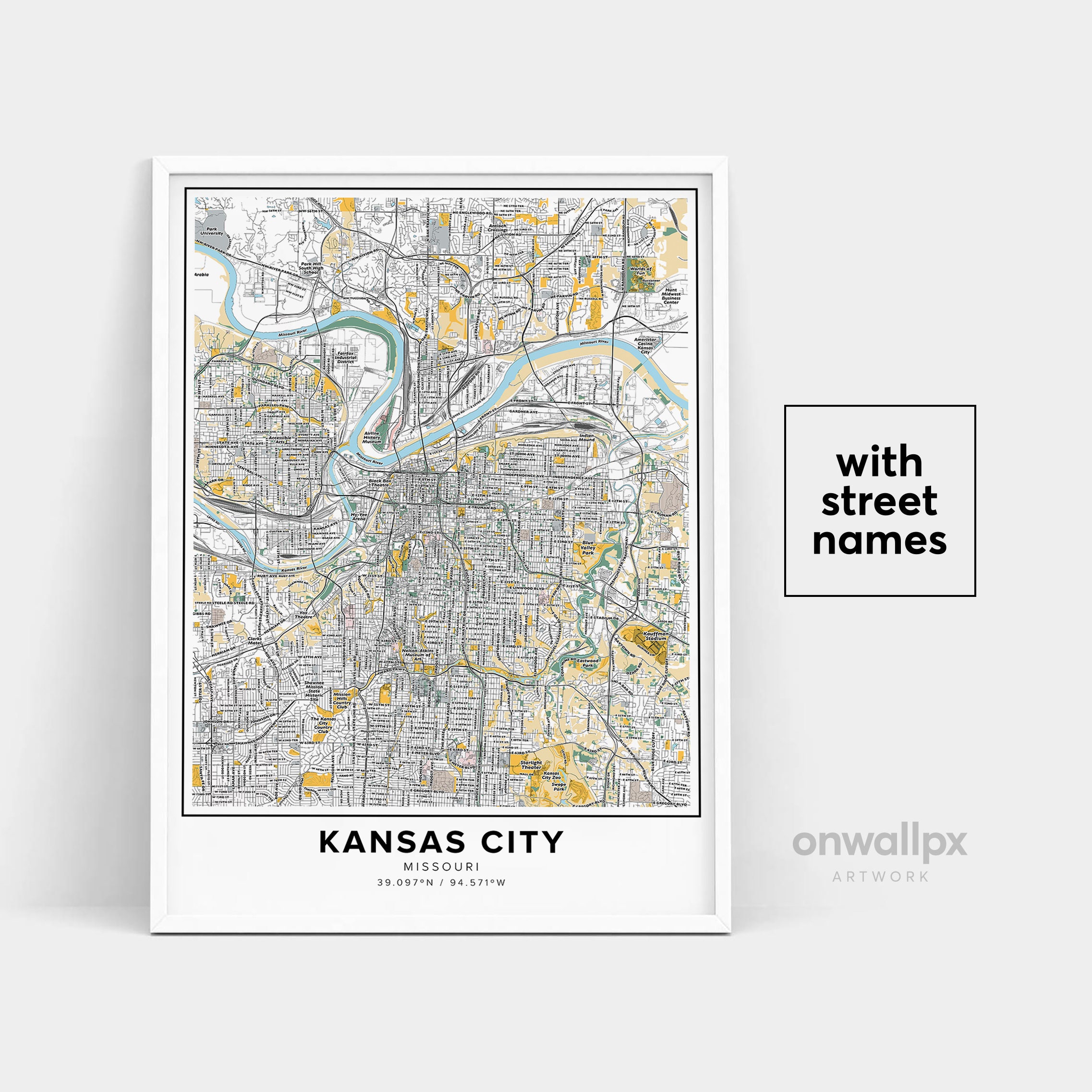 Kansas City Map Print Street Names Kansas City Print Map of - Etsy