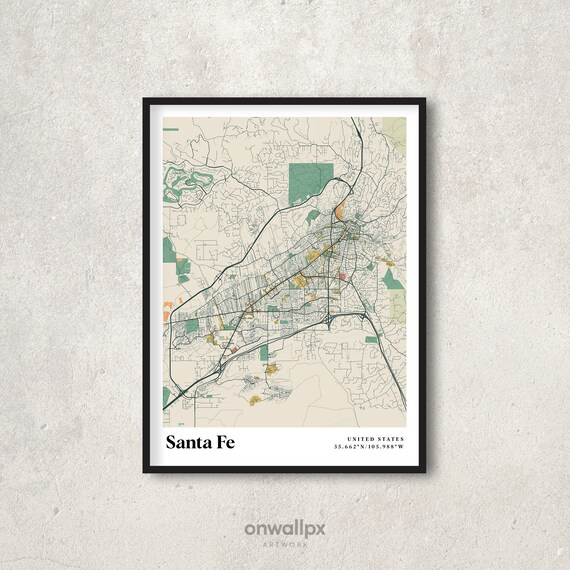 Santa Fe Print Map Retro Santa Fe Map Poster Vintage Santa - Etsy