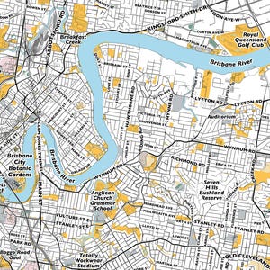 Brisbane Map Print, Street Names Brisbane Print, Printable Map of ...