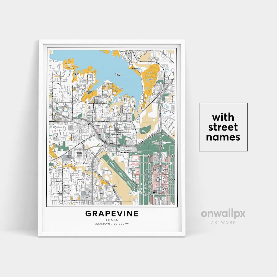 Grapevine Map Print, Street Names Grapevine Print, Printable Map of ...