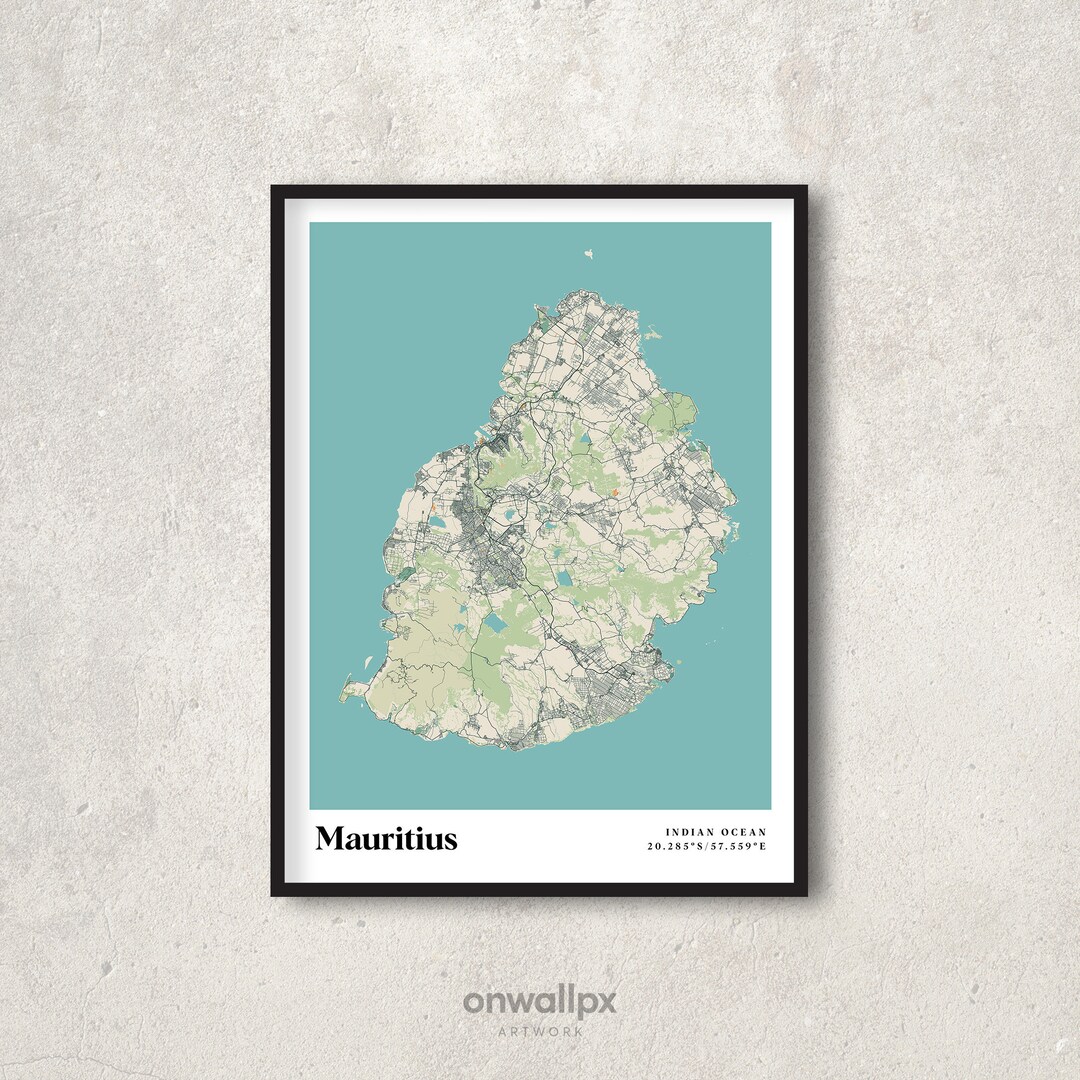 Mauritius Print Map, Retro Mauritius Map Poster, Vintage Mauritius Map ...