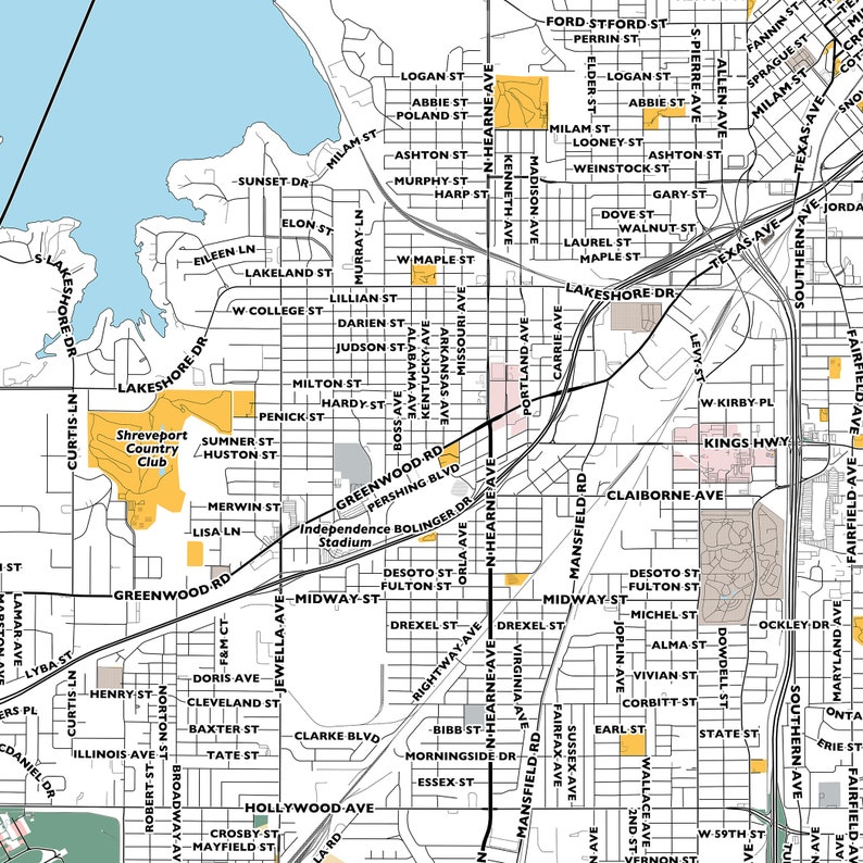 Shreveport Map Print Street Names Shreveport Print Printable | Etsy