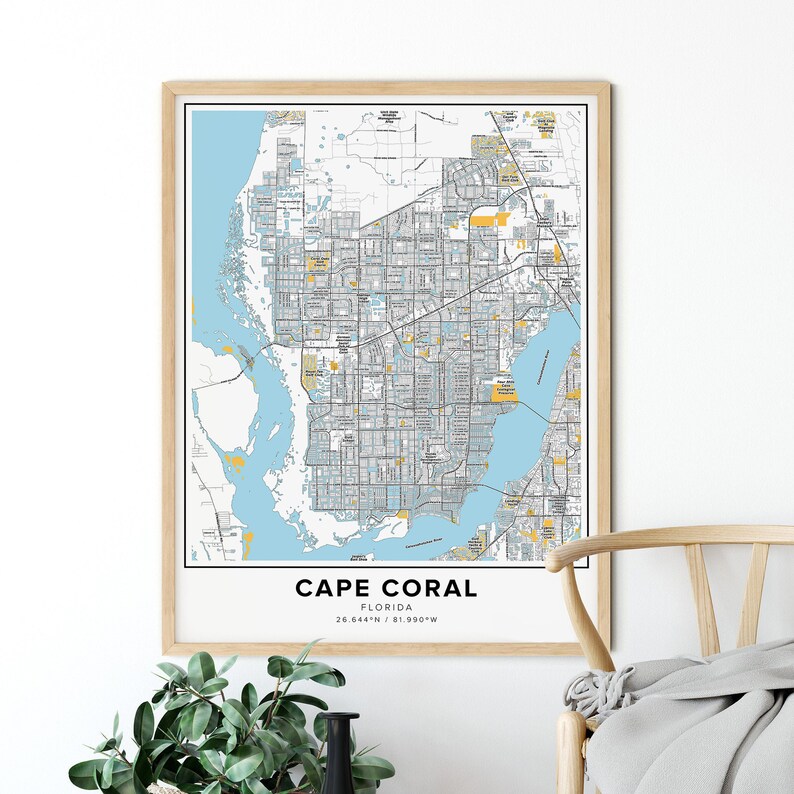 Cape Coral Map Print, Street Names Cape Coral Print, Printable Map of ...
