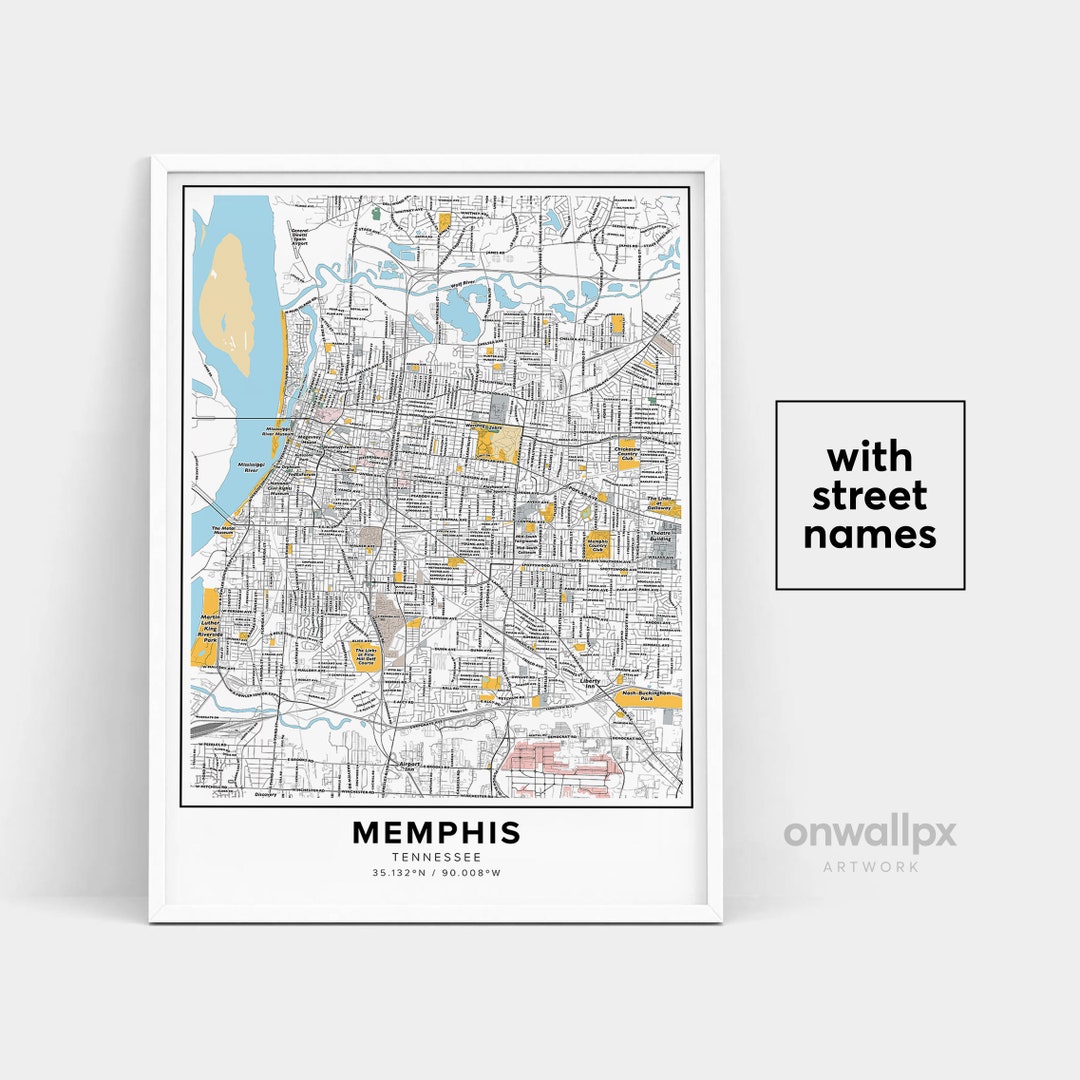 Memphis Map Print, Street Names Memphis Print, Printable Map of Memphis ...
