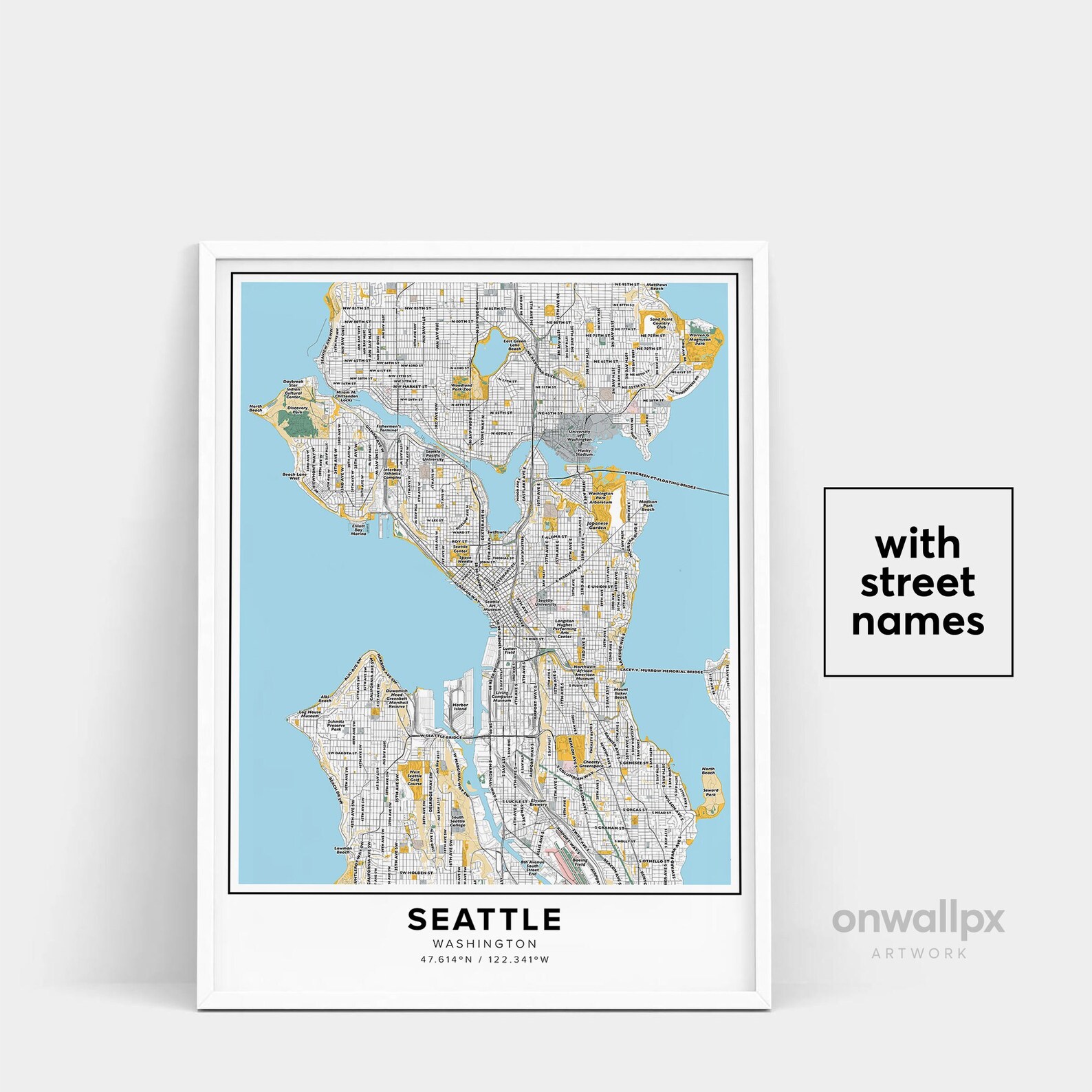 Seattle Map Print Street Names Seattle Print Printable Map | Etsy