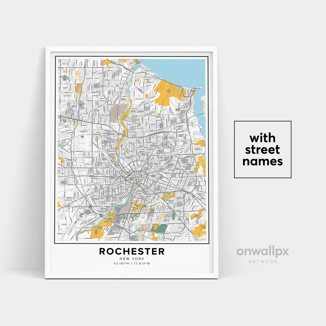 Rochester Map Print, Street Names Rochester Print, Printable Map of ...