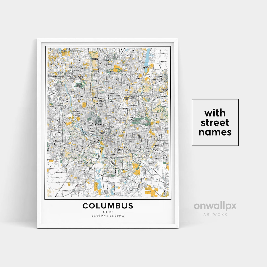 Columbus Map Print, Street Names Columbus Print, Printable Map of ...