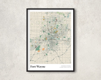 Fort Wayne Map Print | Etsy