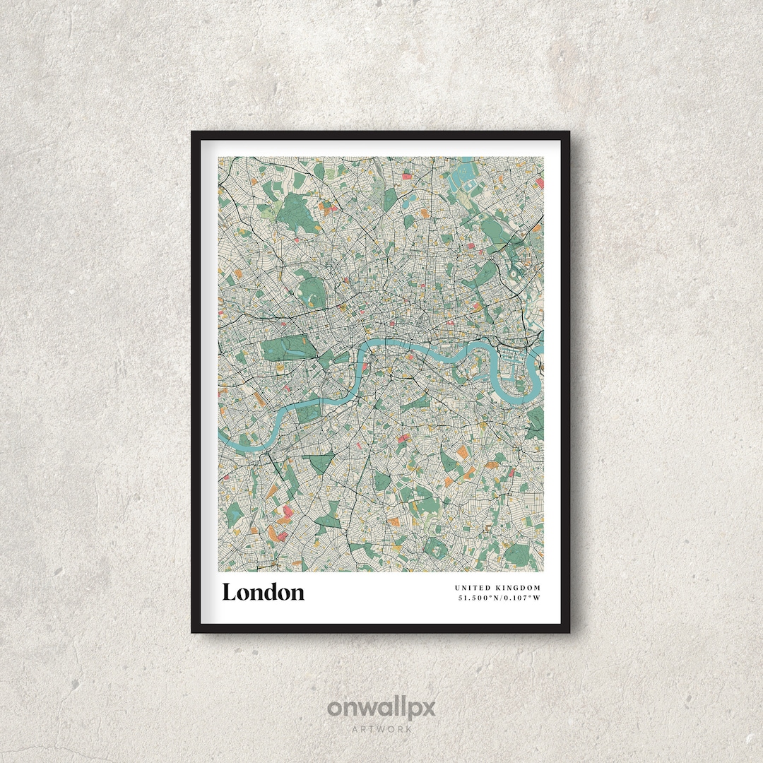 London Map Poster, Retro London Decor, UK London Gift Poster Wall Art ...