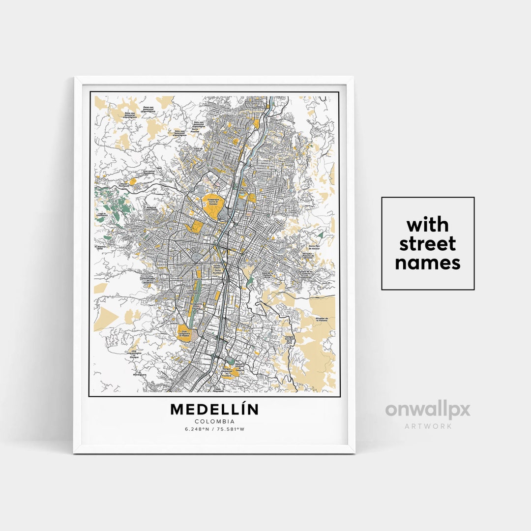Medellin Map Print, Street Names Medellin Print, Printable Map of ...