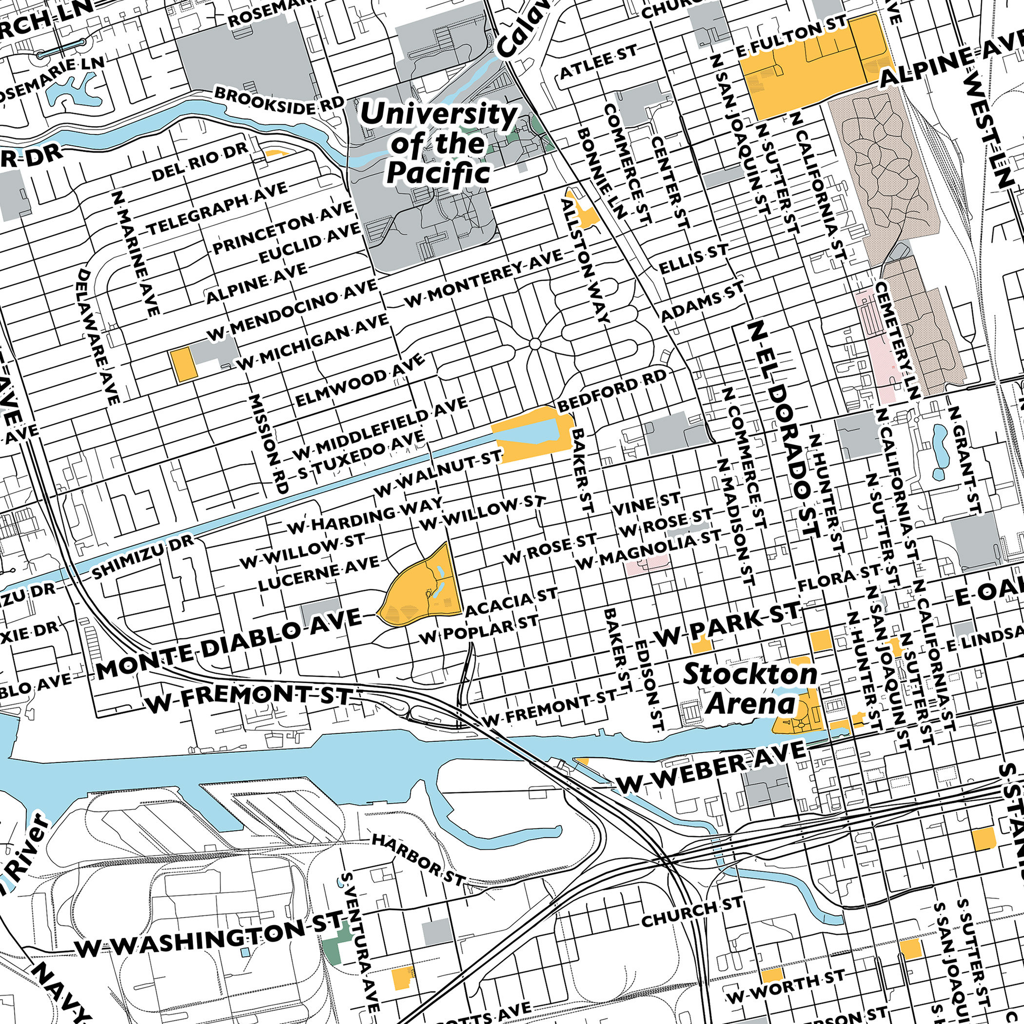 Stockton Map Print, Street Names Stockton Print, Printable Map of ...