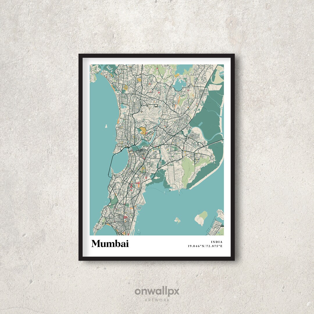Mumbai Map Poster, Retro Mumbai Map Decor, Vintage Mumbai Gift Wall Art ...