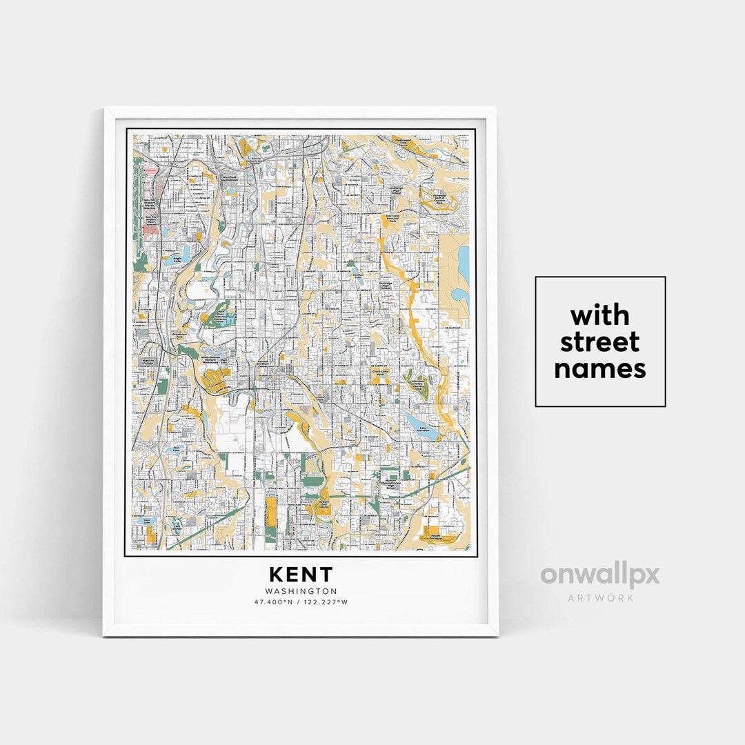 Kent Map Print, Street Names Kent Print, Printable Map of Kent, City ...