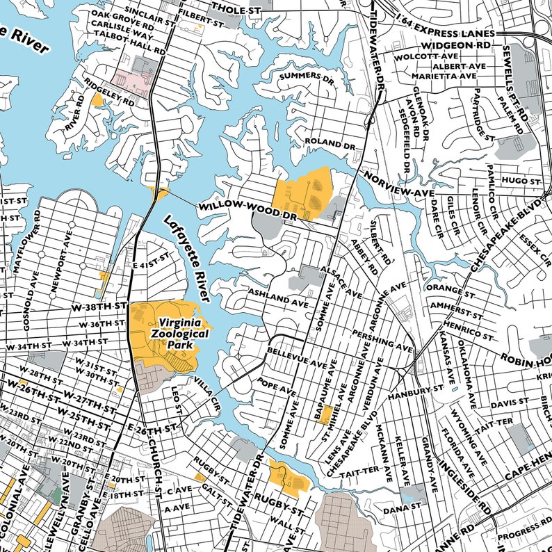 Norfolk Map Print Street Names Norfolk Print Printable Map - Etsy