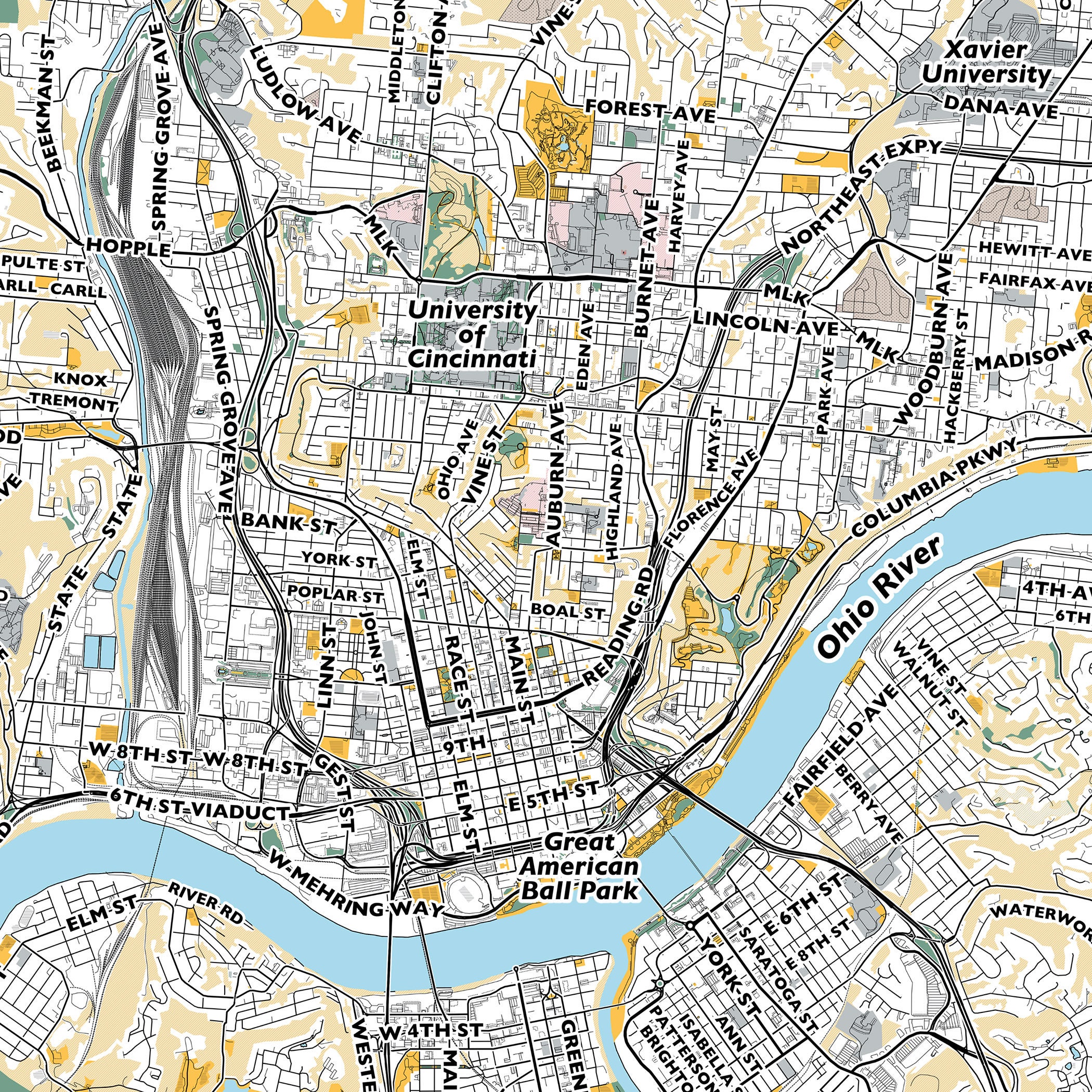 Cincinnati Map Print Street Names Cincinnati Print Printable - Etsy