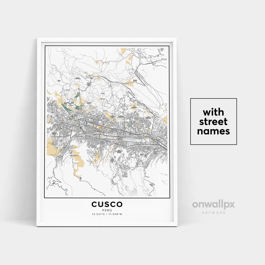 Cusco Map Print, Street Names Cusco Print, Printable Map of Cusco, City ...