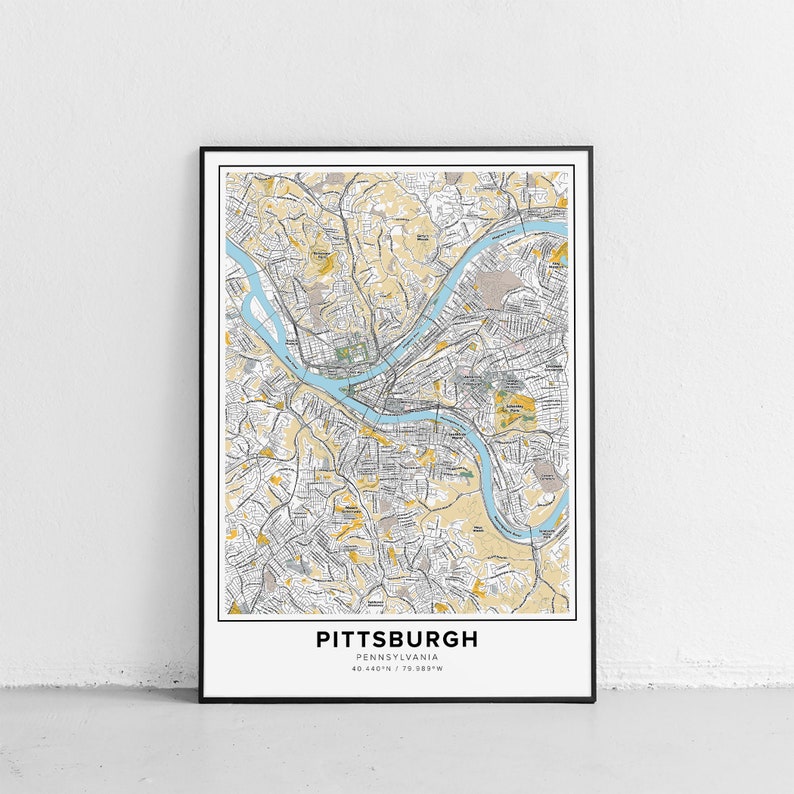Pittsburgh Map Print Street Names Pittsburgh Print Map of - Etsy