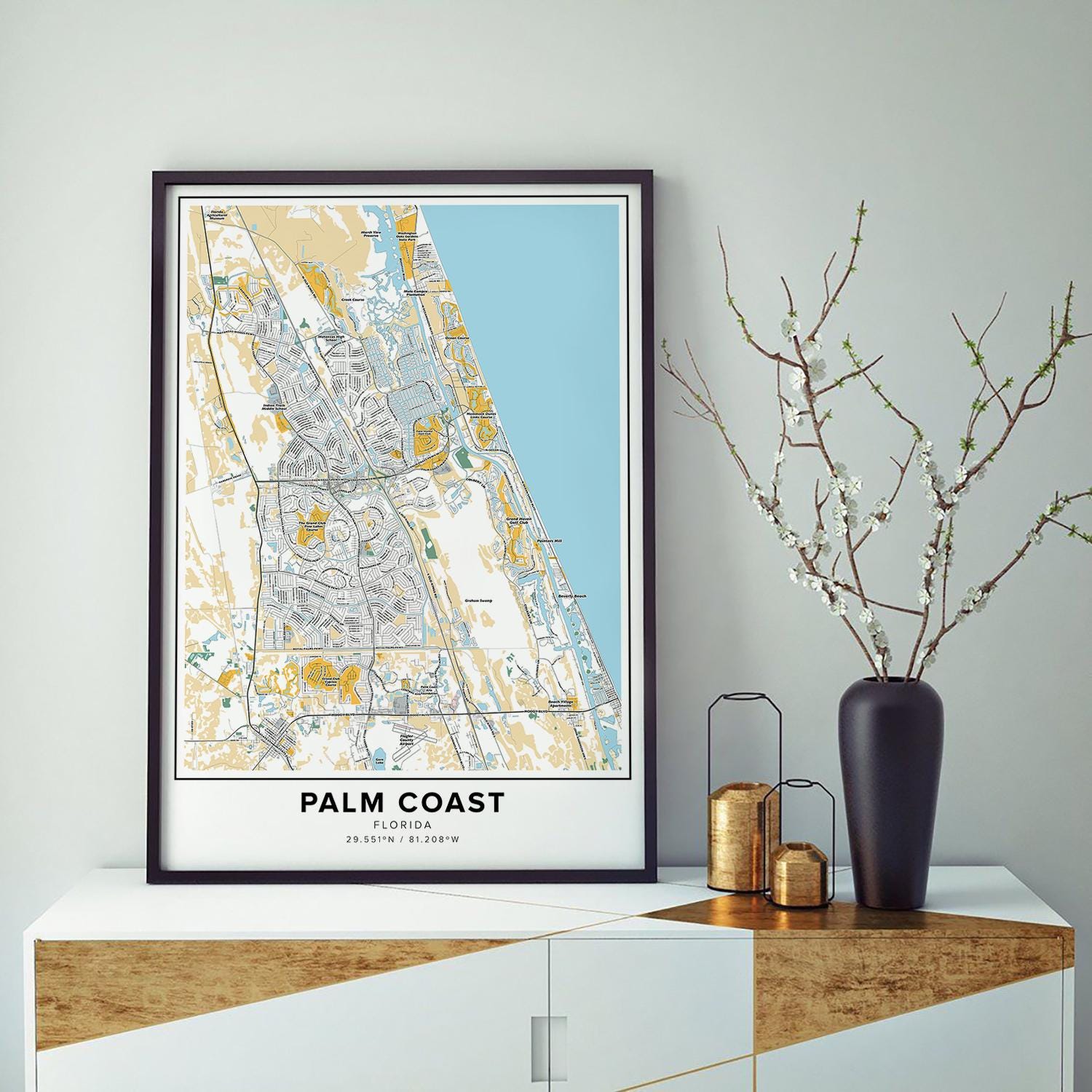 Palm Coast Map Print, Street Names Palm Coast Print, Map of Palm Coast ...