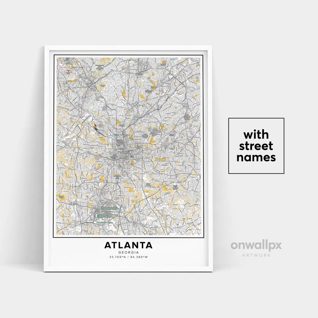 Atlanta Map Print, Street Names Atlanta Print, Printable Map of Atlanta ...