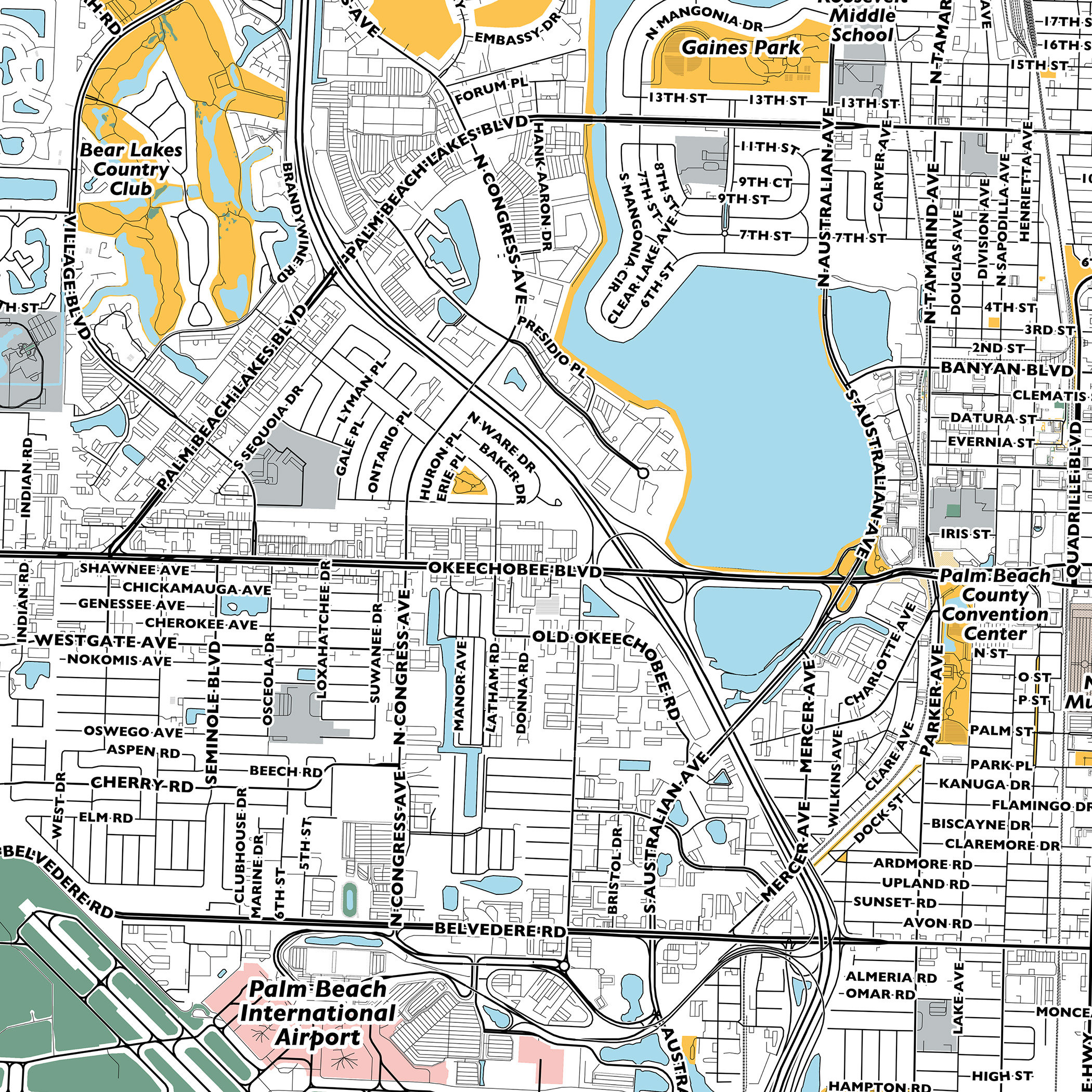 West Palm Beach Map Print Street Names Map City Map Art Map - Etsy