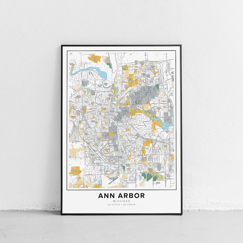 Ann Arbor Map Print Street Names Ann Arbor Print Printable | Etsy