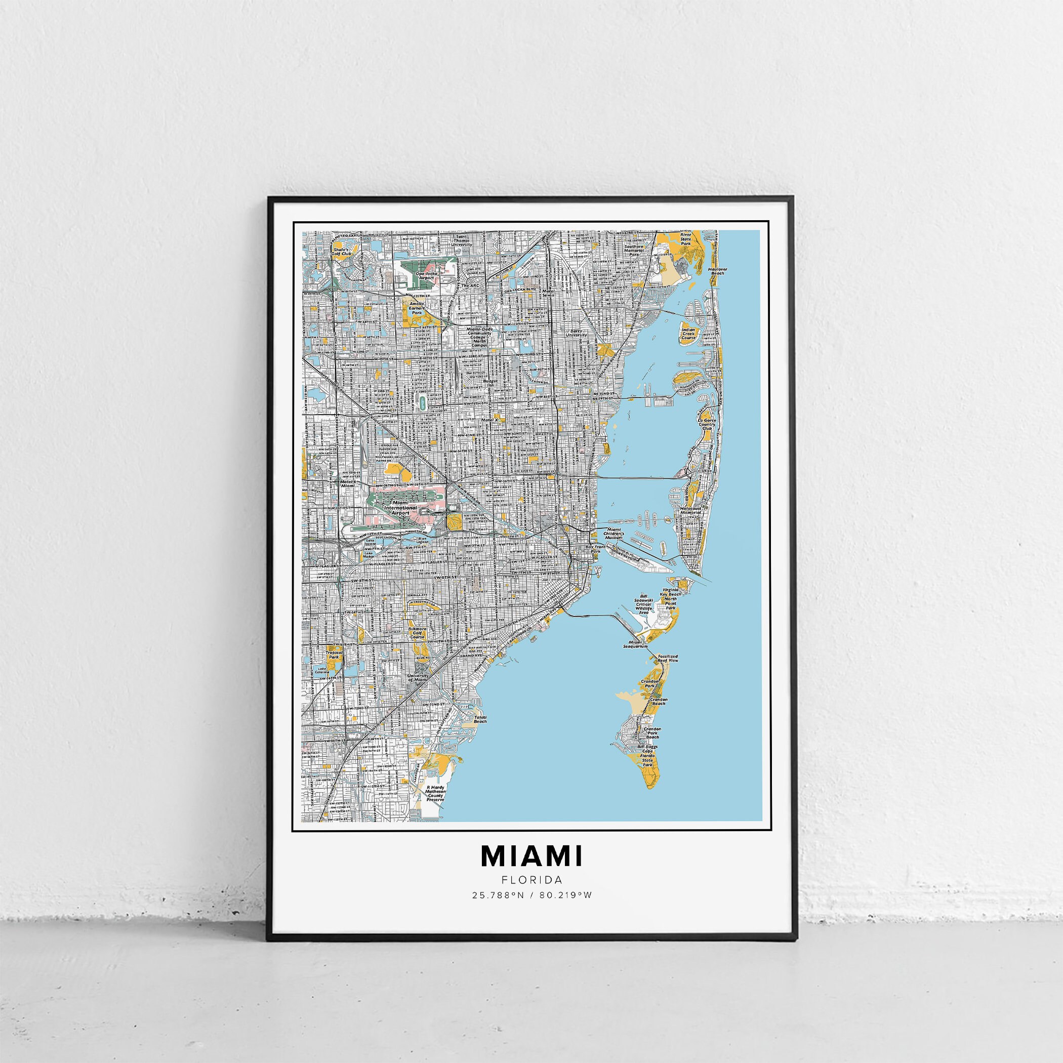 Miami Map Print, Street Names Miami Print, Printable Map of Miami, City ...