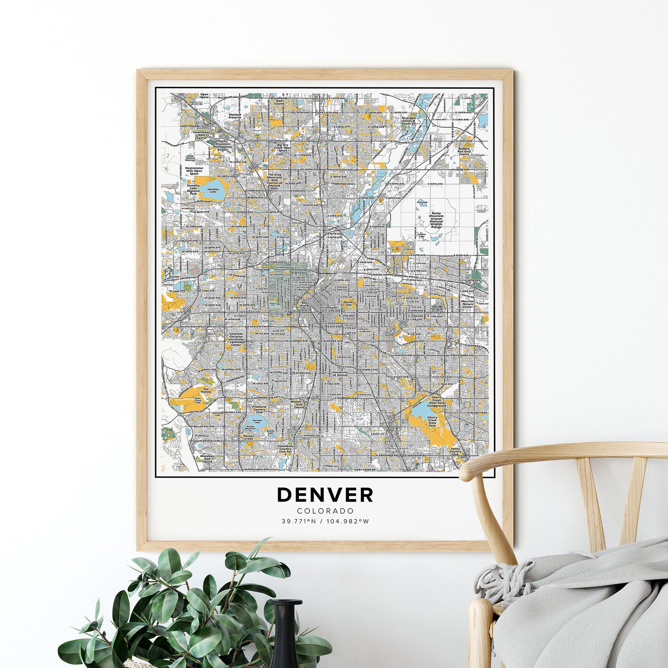 Denver Map Print Street Names Denver Print Printable Map of - Etsy