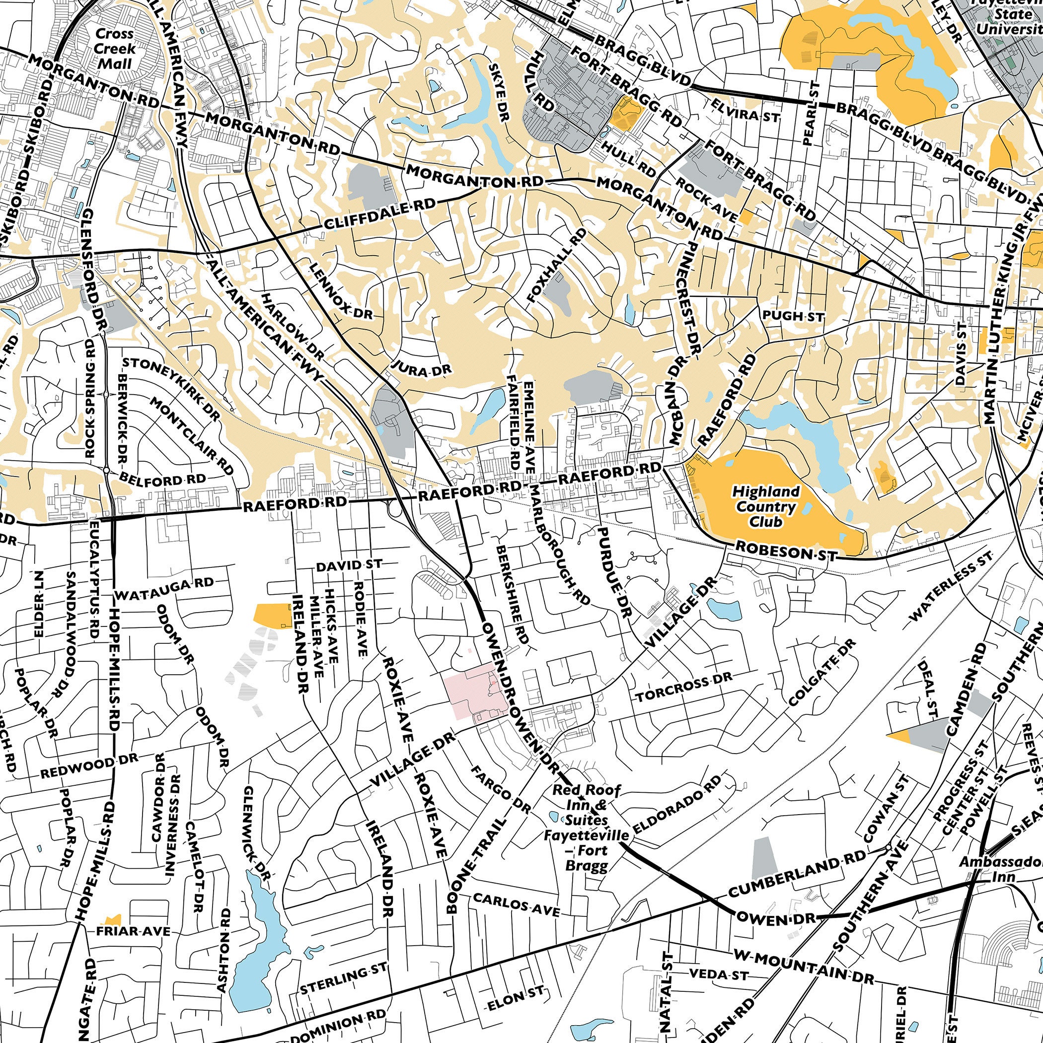 Fayetteville Map Print Street Names Fayetteville Print - Etsy