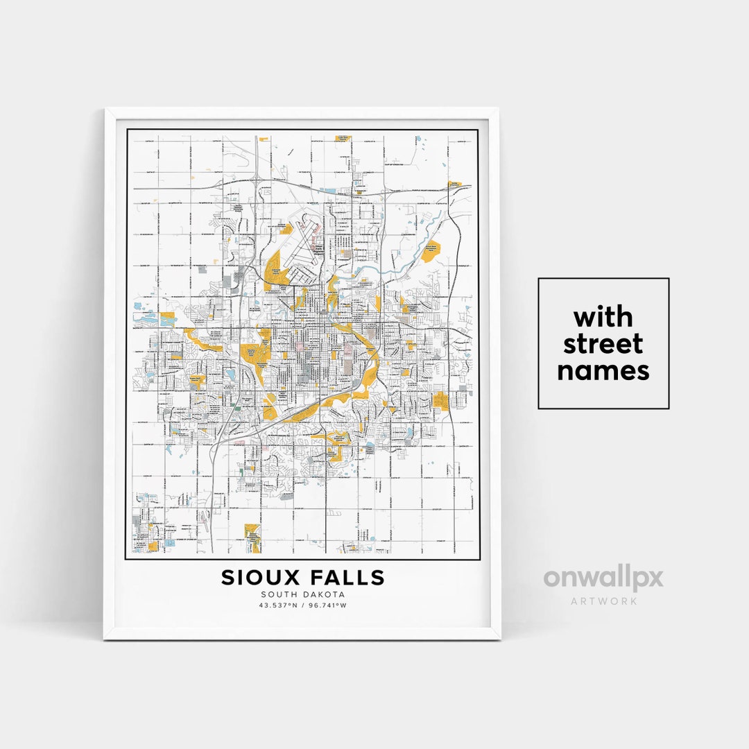 Sioux Falls Map Print, Street Names Sioux Falls Print, Printable Map of ...