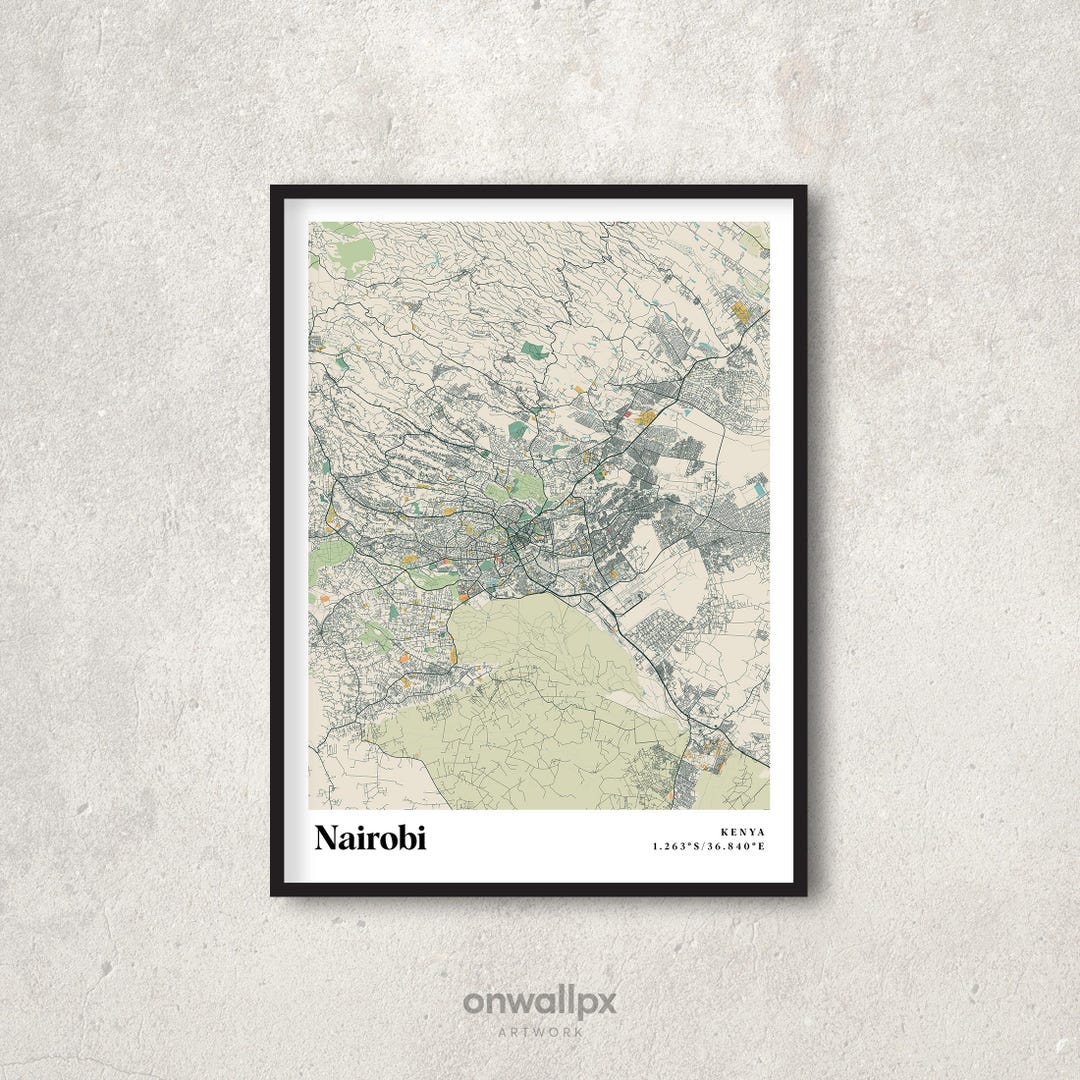 Nairobi Map Poster Print, Retro Nairobi Map Decor, Vintage Nairobi Gift ...