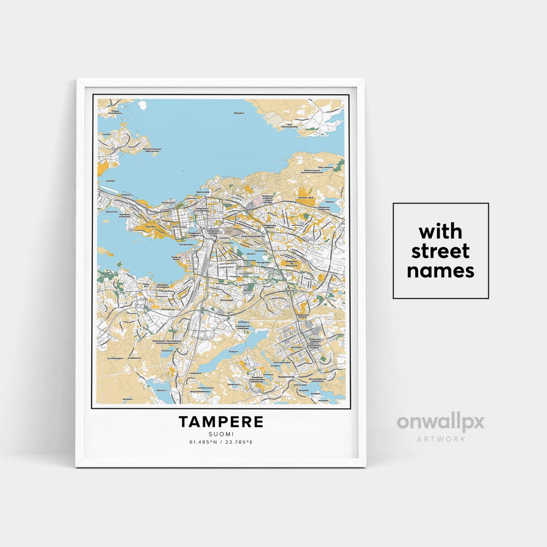 Tampere Map Print, Street Names Tampere Print, Printable Map of Tampere ...