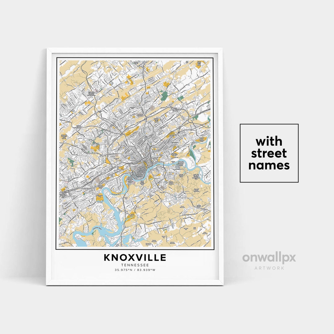 Knoxville Map Print, Street Names Knoxville Print, Printable Map of ...