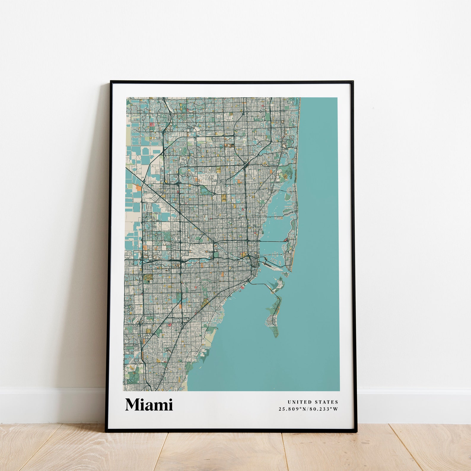 Miami Print Map, Retro Miami Map Poster, Vintage Miami Streets Map Art ...