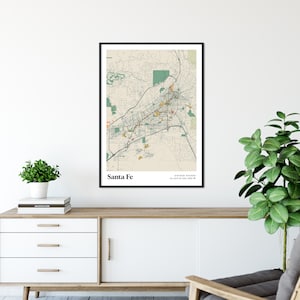 Santa Fe Print Map Retro Santa Fe Map Poster Vintage Santa - Etsy