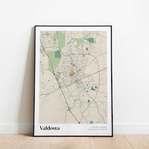 Valdosta Print Map, Retro Valdosta Map Poster, Vintage Valdosta Streets ...