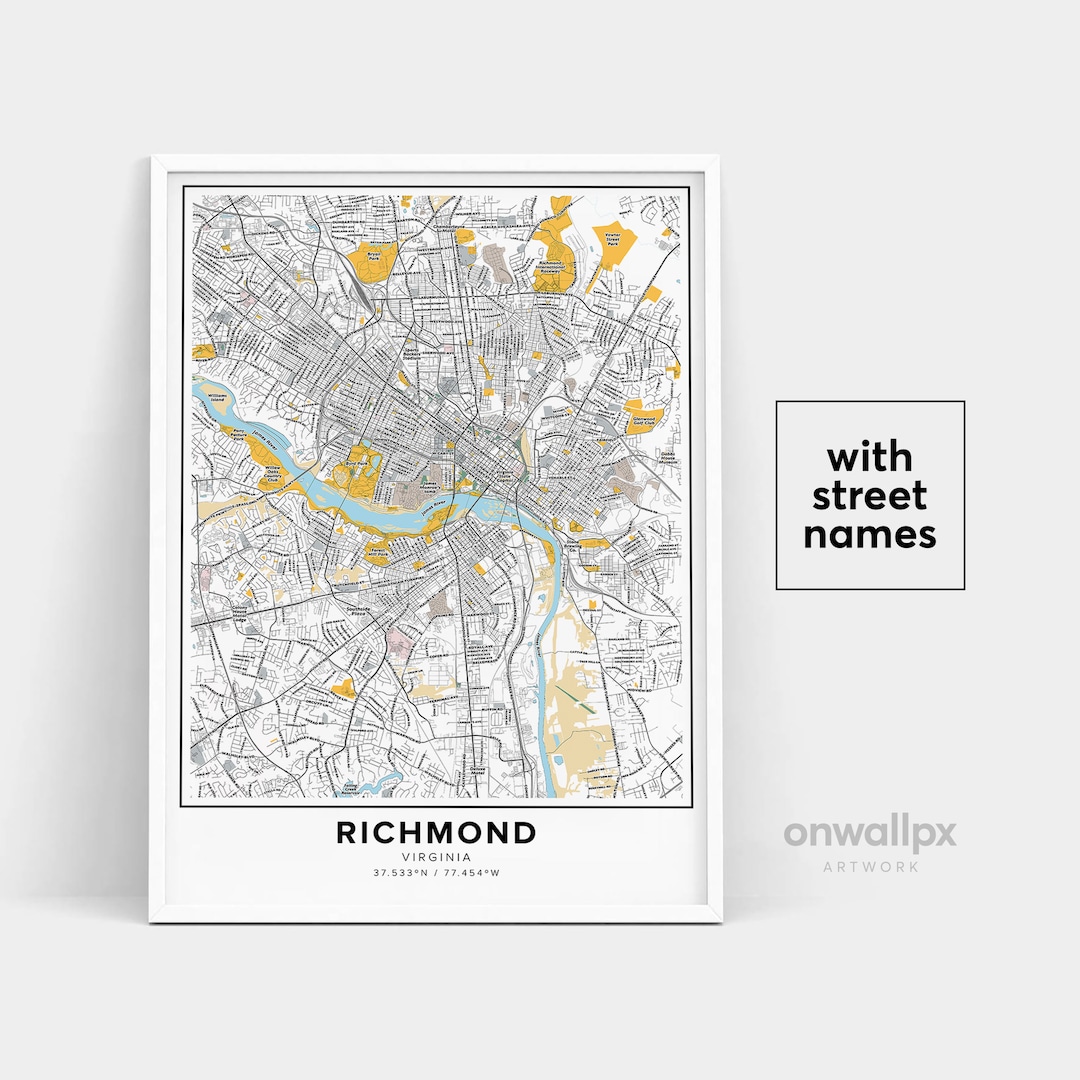 Richmond Map Print, Street Names Richmond Print, Printable Map of ...