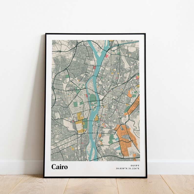 Cairo Map Poster Retro Cairo Map Decor Vintage Cairo Gift | Etsy