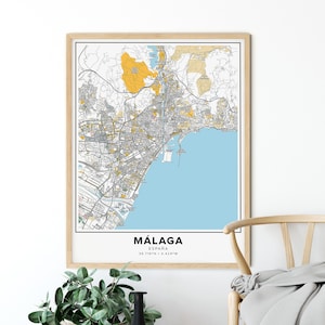 Málaga Map Print, Street Names Malaga Print, Printable Map of Málaga ...