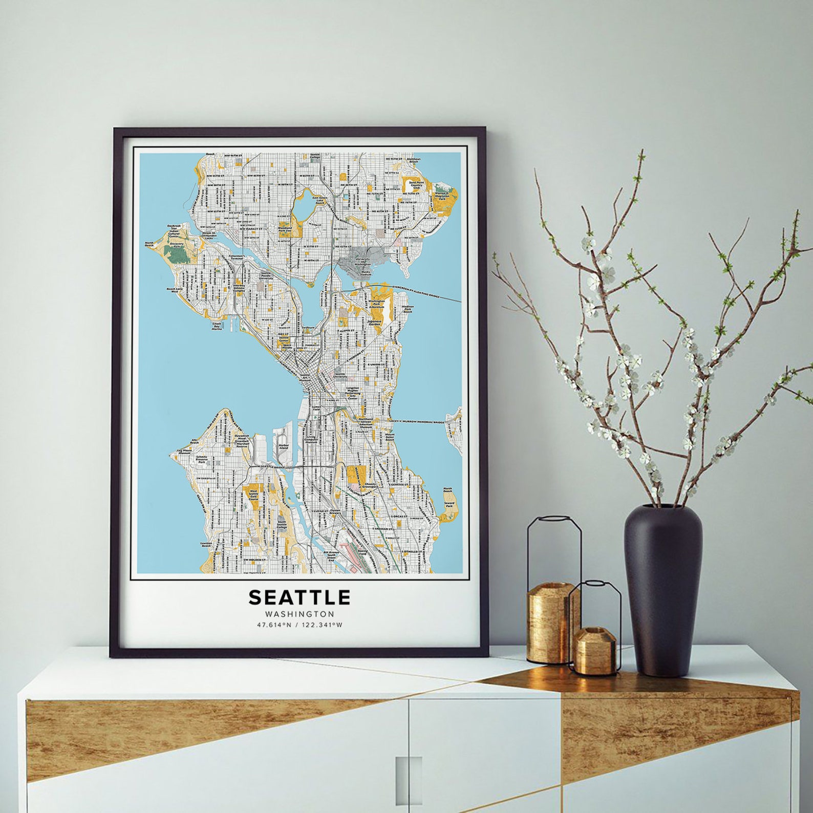 Seattle Map Print, Street Names Seattle Print, Printable Map of Seattle ...
