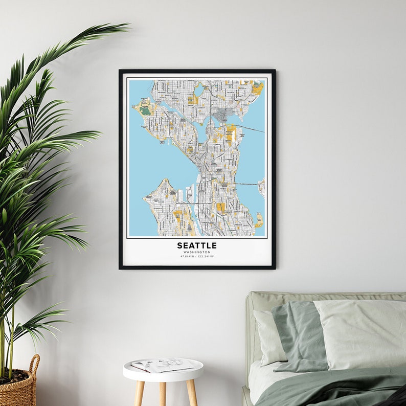 Seattle Map Print Street Names Seattle Print Printable Map - Etsy