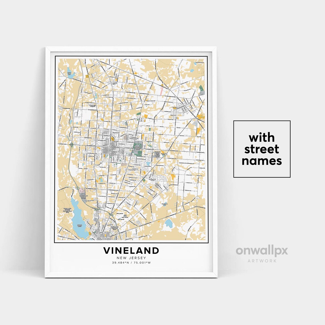 Vineland Map Print, Street Names Vineland Print, Printable Map of ...