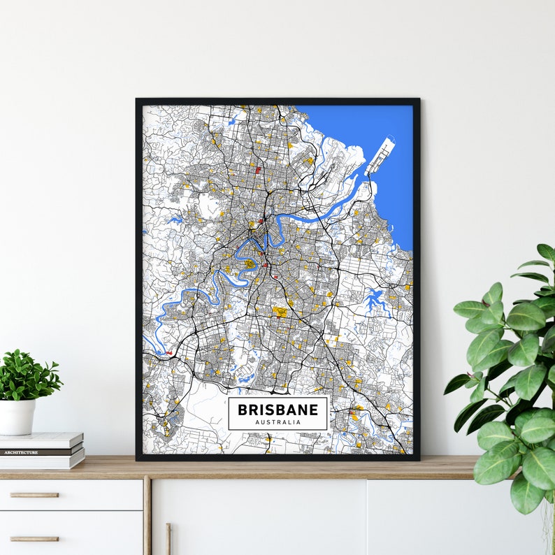 Brisbane Map Brisbane Australia Map Brisbane Print Brisbane - Etsy