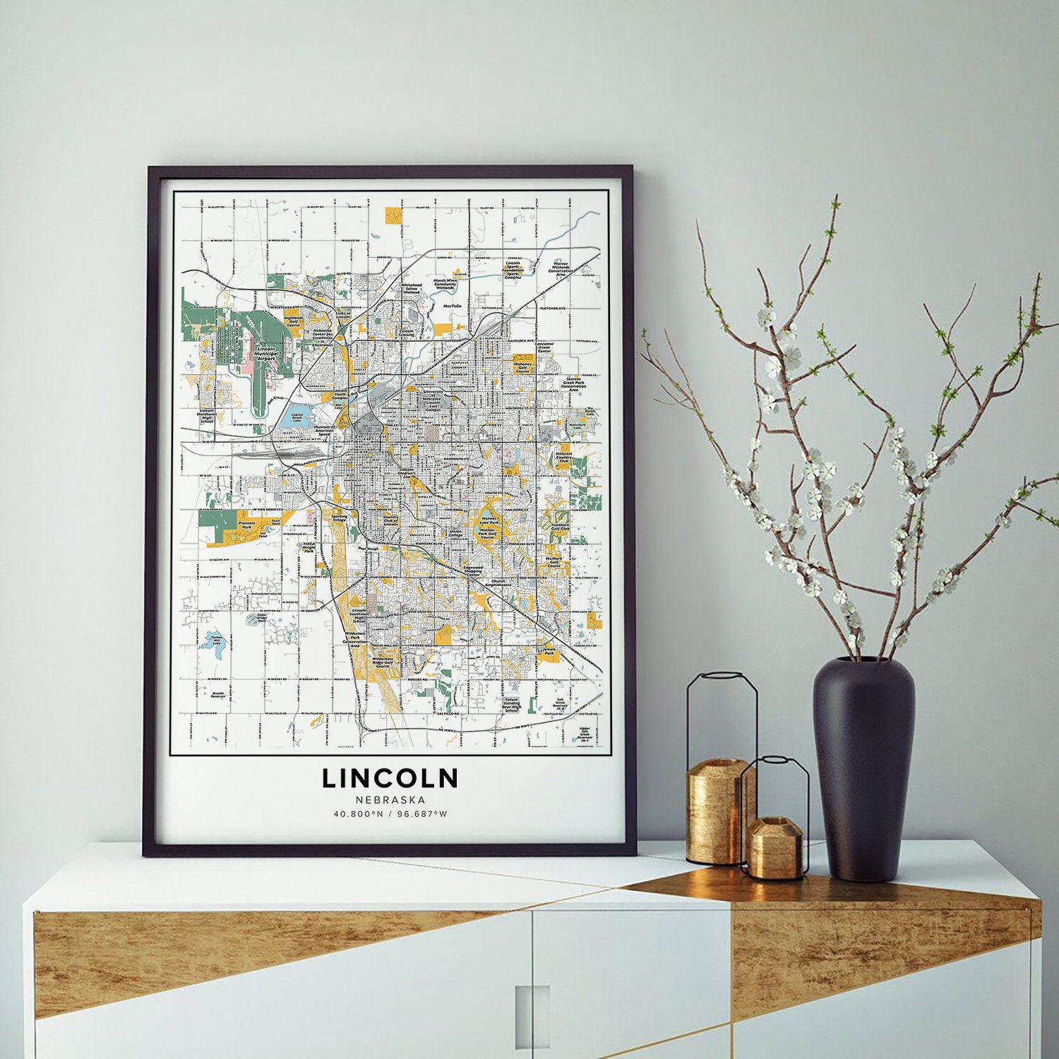 Lincoln Map Print, Street Names Lincoln Print, Printable Map of Lincoln ...
